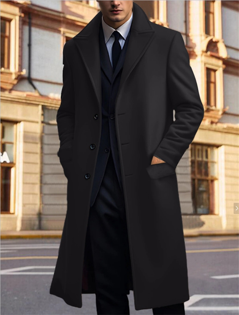 Men's Woolen Trench Coat French Business Overcoat Winter Warm Long Top ...