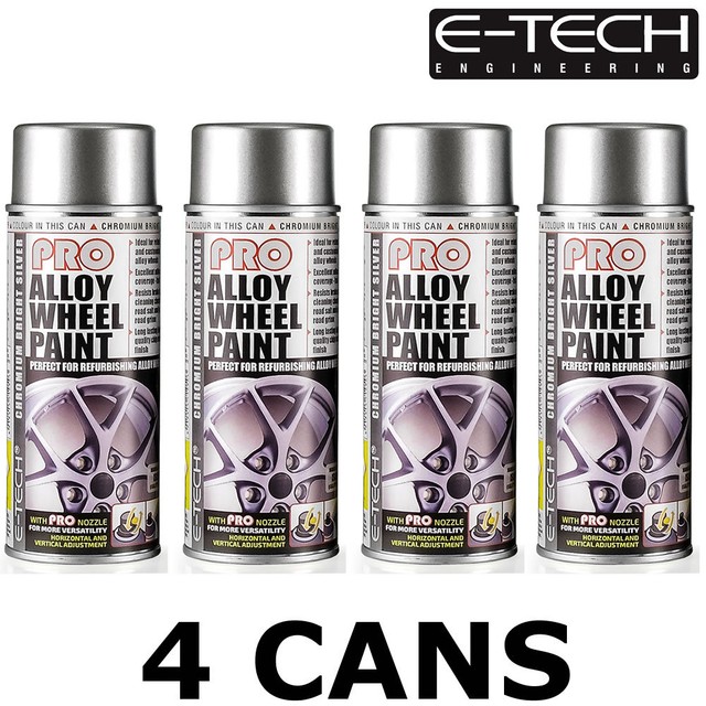 4x E-tech Pro Alloy Wheel Spray Paint Chromium Bright Silver 400ml Car ...