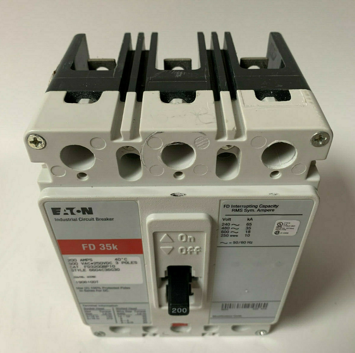 FD3200 Cutler Hammer 200 Amp 600V 3 Pole Bolt On Circuit Breaker 35K ...
