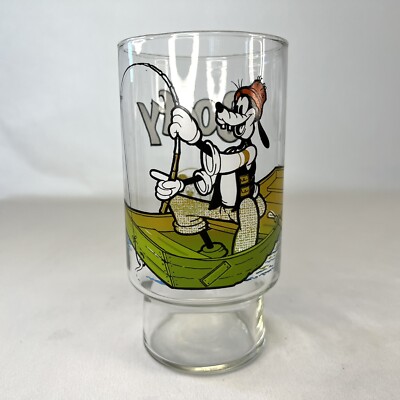 Vintage Walt Disney GOOFY Fishing Glass Mickey Mouse Club 7” | eBay