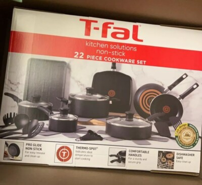 T-fal Kitchen Solutions 22 Piece Non-Stick Pots and Pans Cookware Set ...