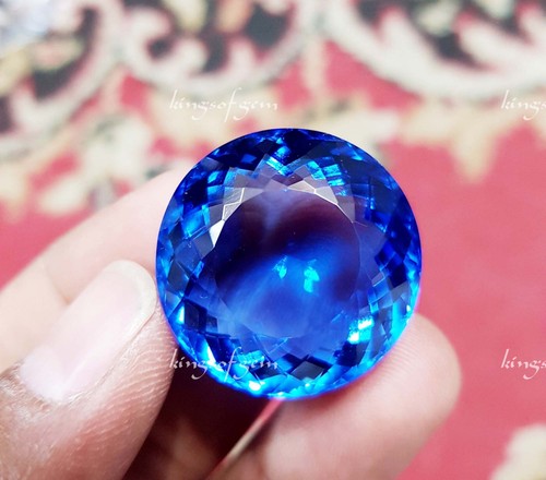 Loose Gemstone 57 Ct Dark Blue Topaz Round Shape Stone For making ...