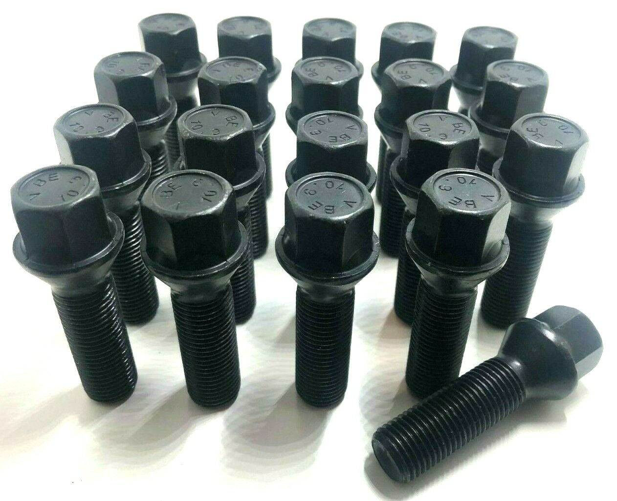 20 x ALLOY WHEEL BOLTS BLACK EXTENDED AUDI VW SEAT SKODA M14 x 1.5 40MM ...