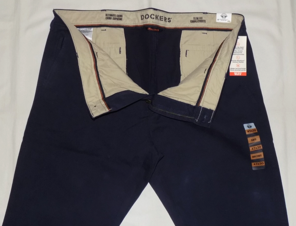 DOCKERS Men's 4-Way Stretch Ultimate Chino Slim Fit Pants Navy 42X30 ...