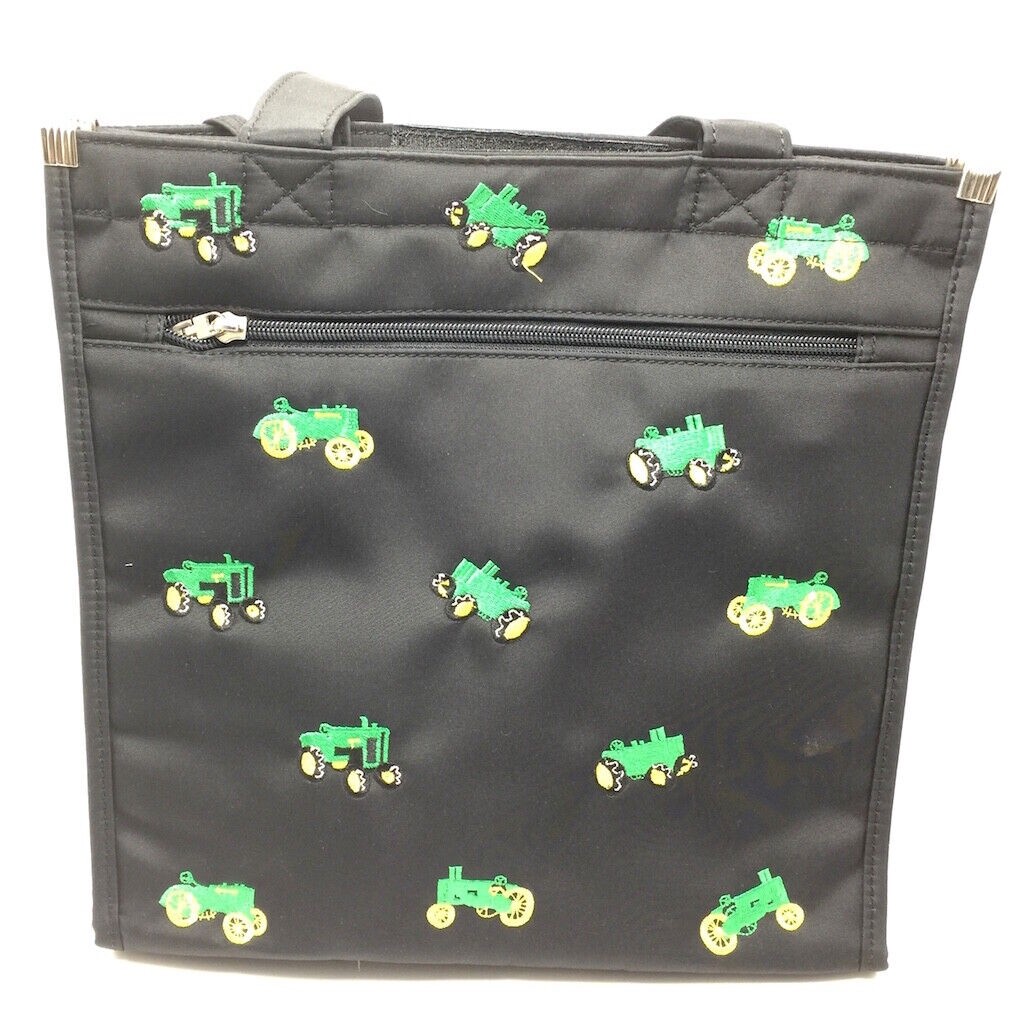 Embroidered Tractors Black Tote Purse w/Green Tractor Handbag Country ...