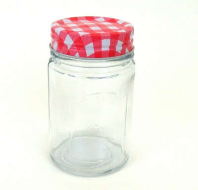 Clear Glass Jelly Jam Jar Red Gingham Round Metal Lid 4" 6oz | eBay