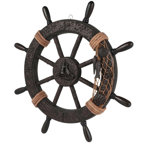 1PC Pirate Ship Wheel Outdoor Steering Home Decor Rudder Wooden Fishing ...
