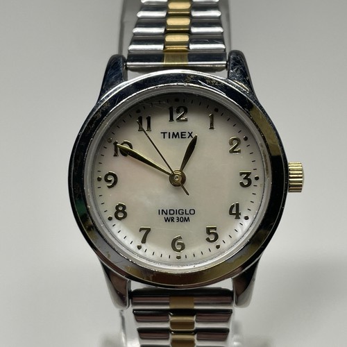 Timex Watch Women 26mm Silver Gold Two Tone MOP Dial Indiglo WR30M New ...