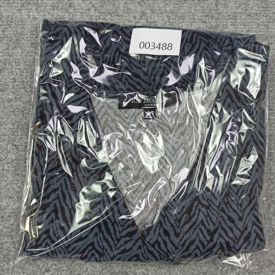 Ilse Jacobsen Dress Size l Short Wrap Jersey Blue/Black Stretchy Large ...