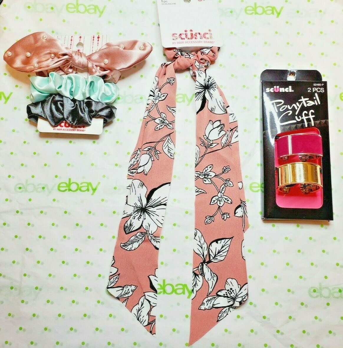 Scunci Scrunchie Set Pink Floral Scrunchie Scarf Scrunchies 2 Pony Tail ...