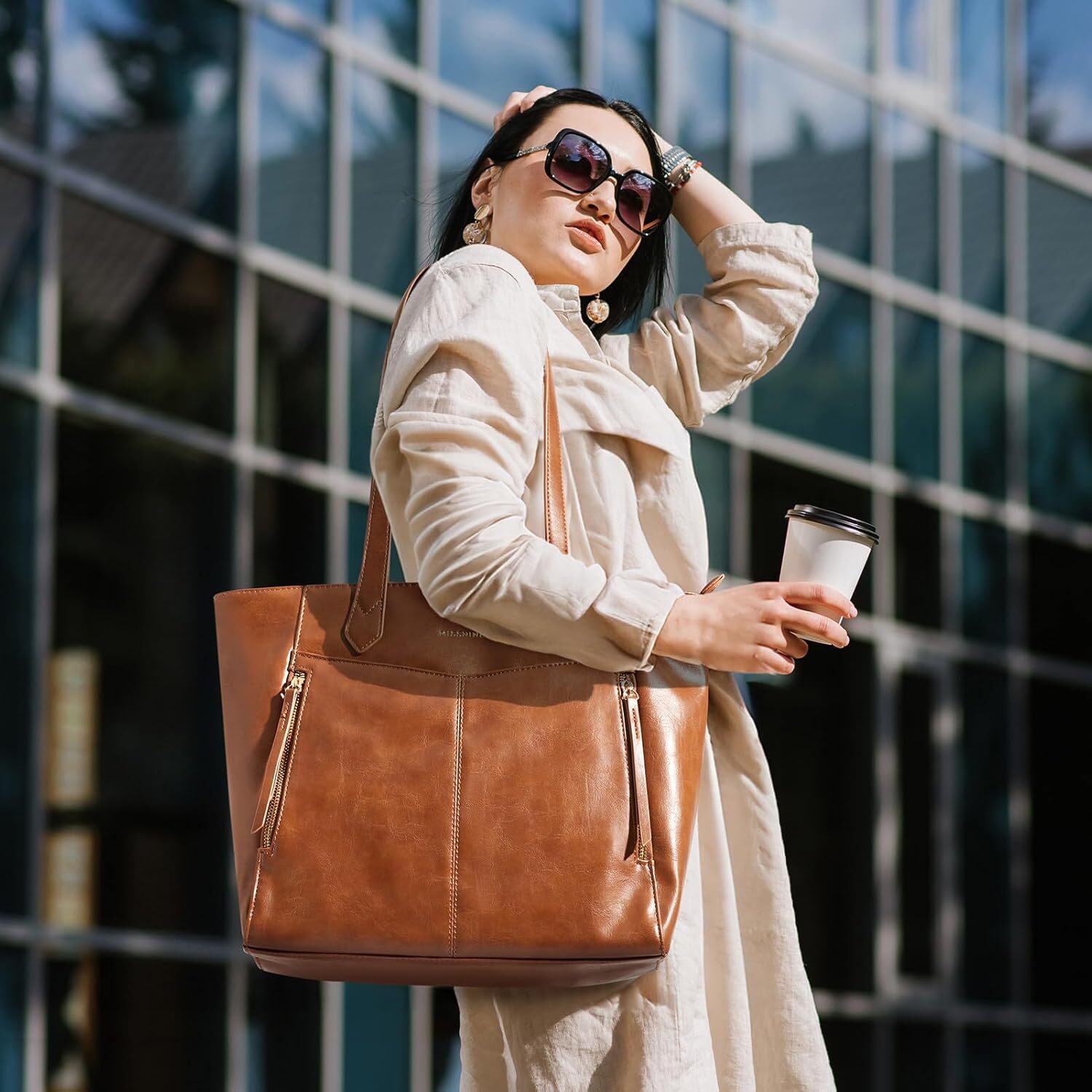 Missnine Tote Bag for Women with Zipper, Leather Purse and Handbags ...