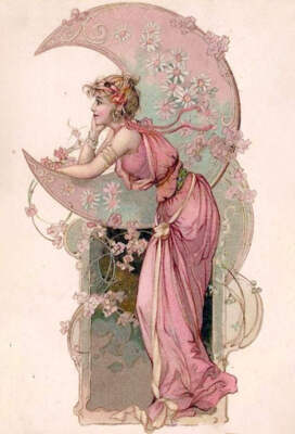 Lady in Pink , Pink Moon and Flowers by Alphonse Mucha 11 x 16 | eBay