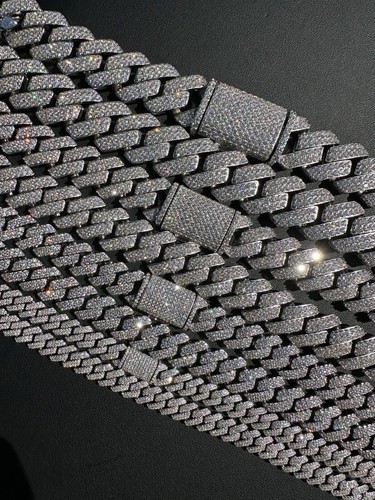 MOISSANITE Real Miami Cuban Link Chain Iced Hip 925 Silver Necklace ...