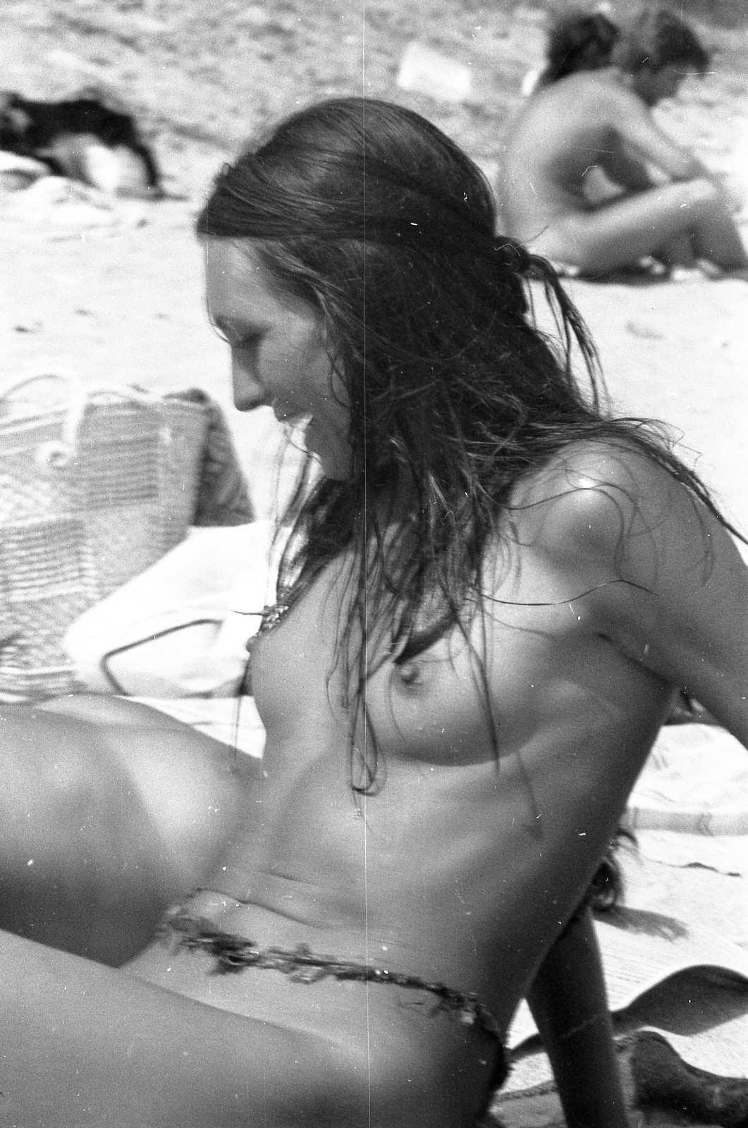 hippie on the nudist beach, nude woman smiling COSTINESTI, vintage fine ...