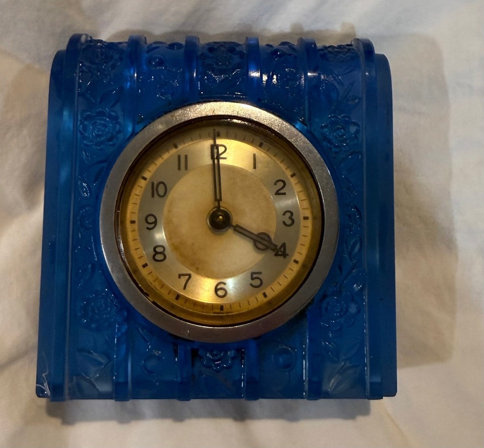 Vintage Used Art Deco Blue Glass 1930's Mantel Clock | eBay