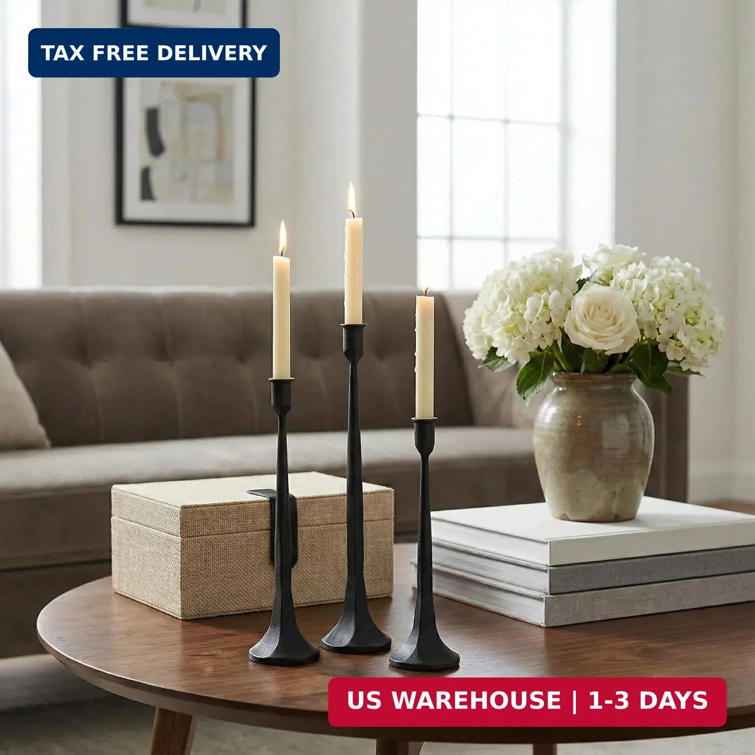 Iron Taper Candle Holder Set of 3, Black Candlestick Holders Decorative ...