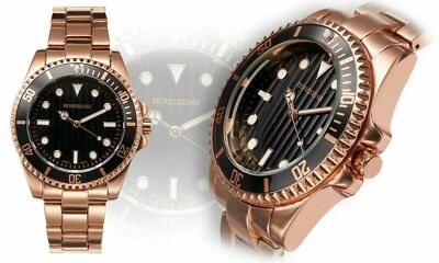NEW Rousseau 9435 Men's Cantoni Rose Gold Band Rose Gold Dial Black ...
