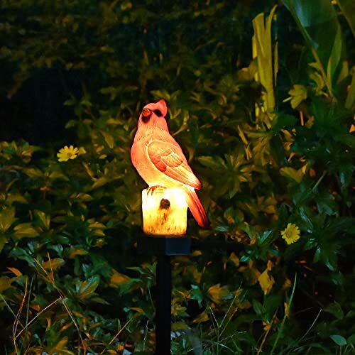 Cardinal Garden Decor Bird Figurine Solar Light Outdoor Stake Patio ...