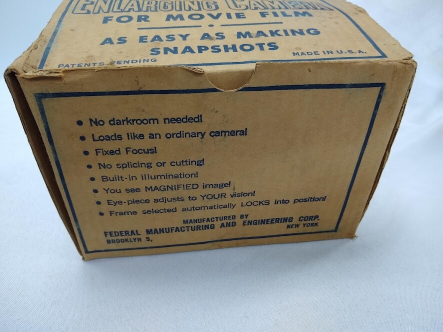 1950s Federal model 8A 8mm enlarging camera 127 film + box + paperwork ...
