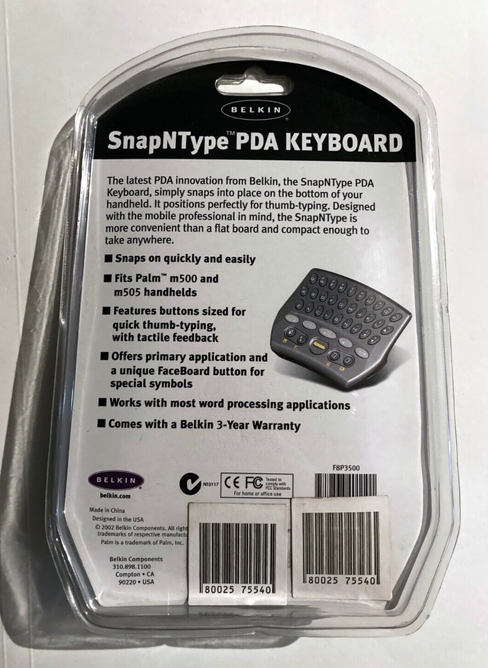 Belkin: SnapNType PDA Keyboard F8P3500 (For Palm M500 M505) - 2002 NEW ...