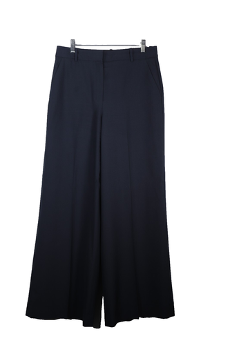 Theory Women 8 Navy Blue Wide Leg Trouser Pants Wool High Rise Slash ...