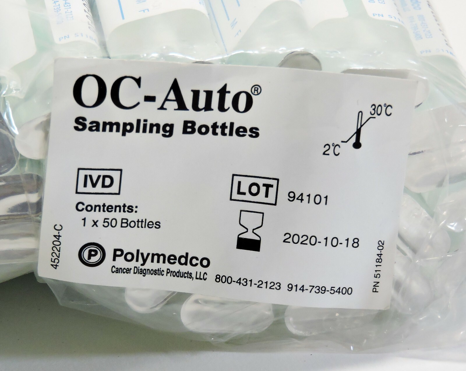 Polymedco OC-Auto FIT Test Sampling Bottles Quantity 50 Exp: 10-18-2020 ...