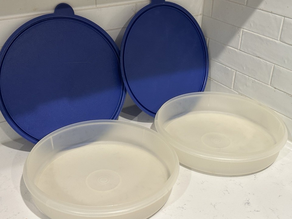 Set Of 2 Tupperware Pie Keeper Cookie Taker 12" Round Container Dark ...
