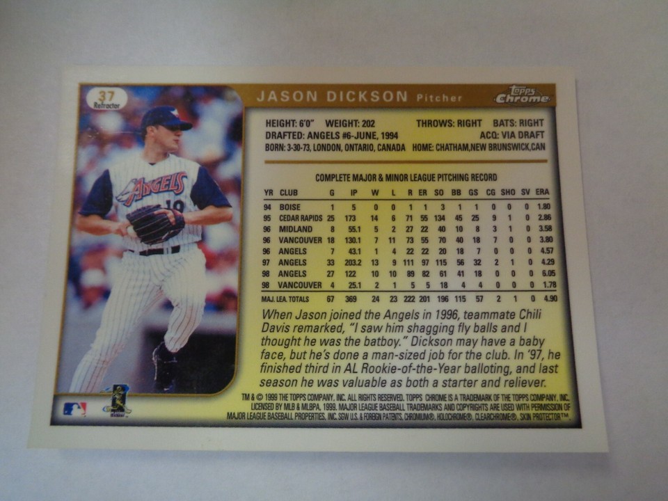 1999 Topps Chrome Refractor Jason Dickson Card #37 | eBay