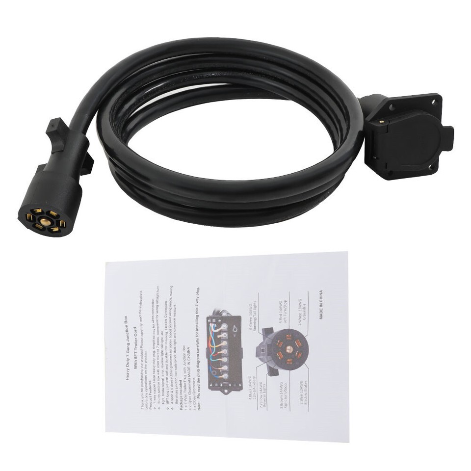 7-Way Trailer Extension Cord Wire 7 Pin Connector Plug RV Trailer 4/6/8 ...