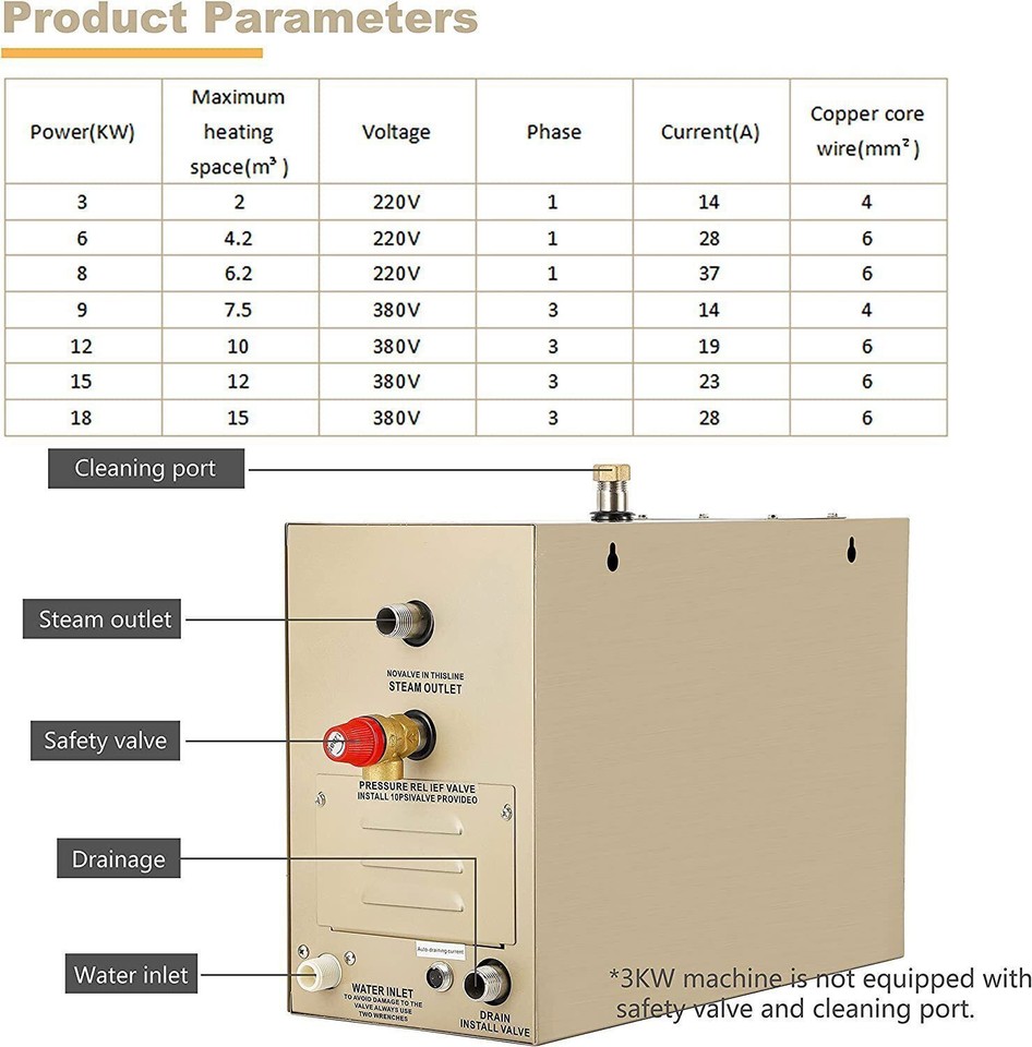 6KW 9KW 12KW Commercial Self-Draining Steam Generator Shower System ...