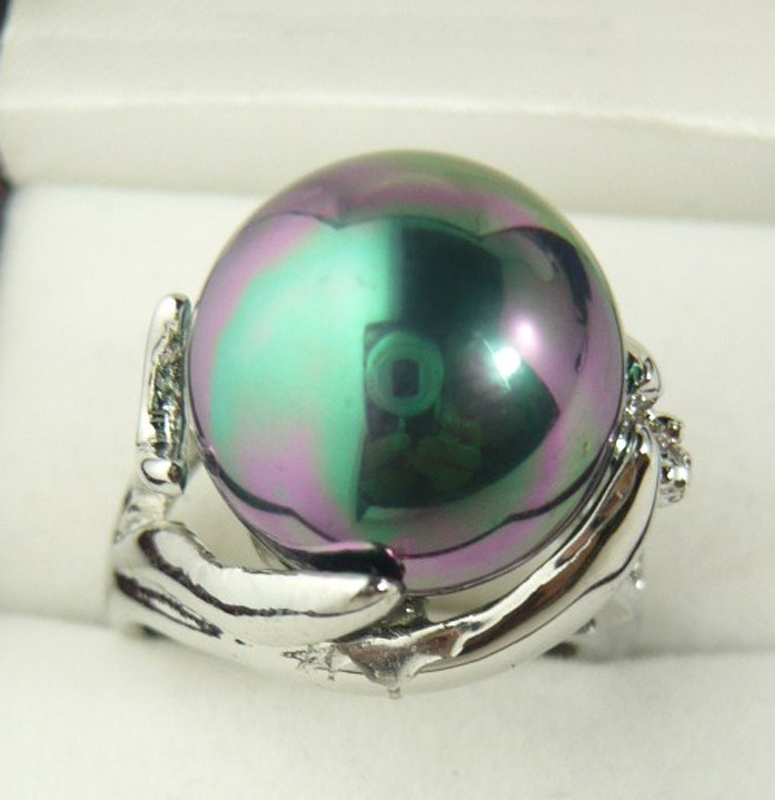 7Colors 14mm South Sea Round Shell Pearl Gemstone Jewelry Ring Size ...