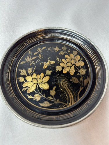 Antique Chinese 19th century Black Lacquer Ware Small Plate Gilt 4.5 ...