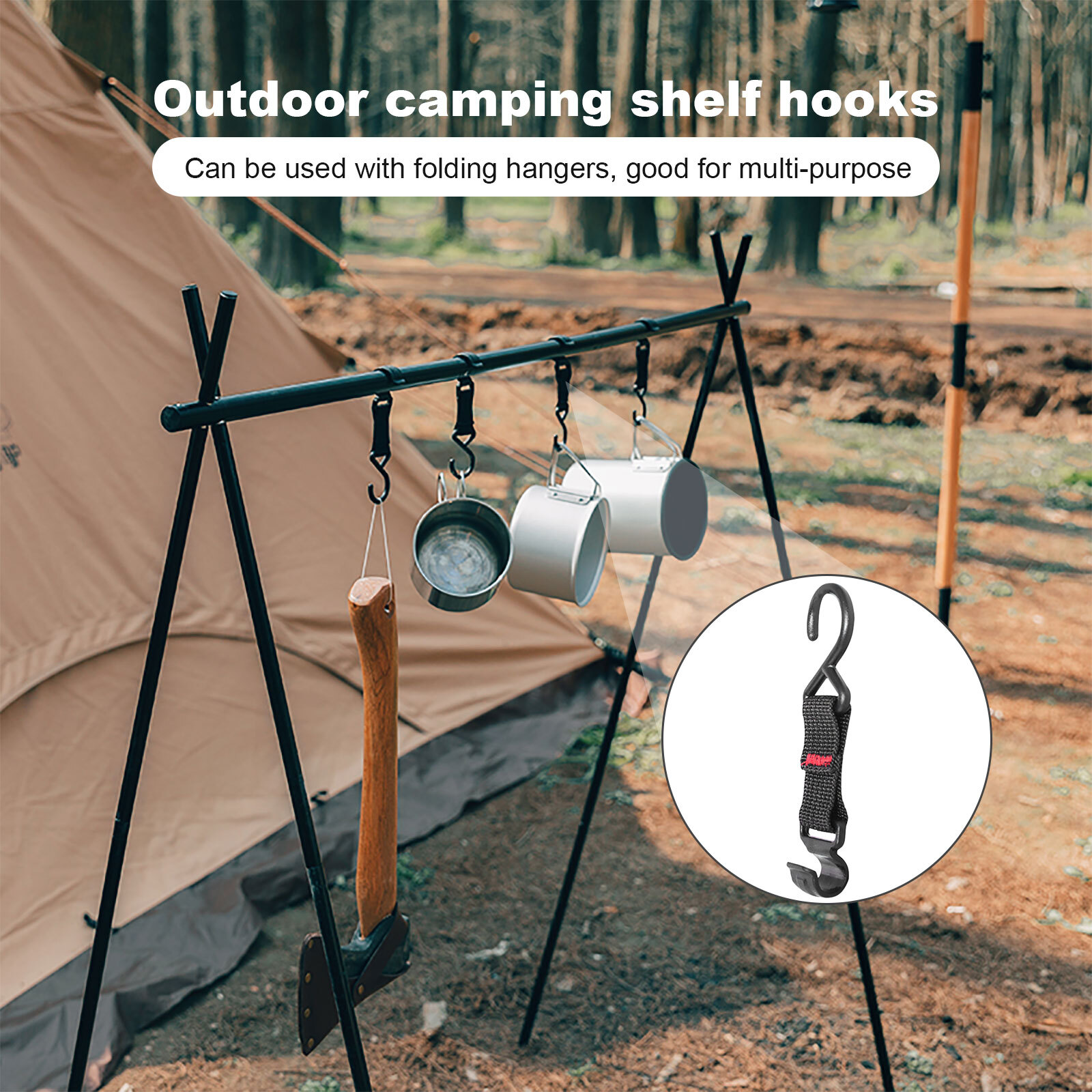 Camping Rack Hooks with Strap 5pcs Garden Tool Hangers Hooks for ...