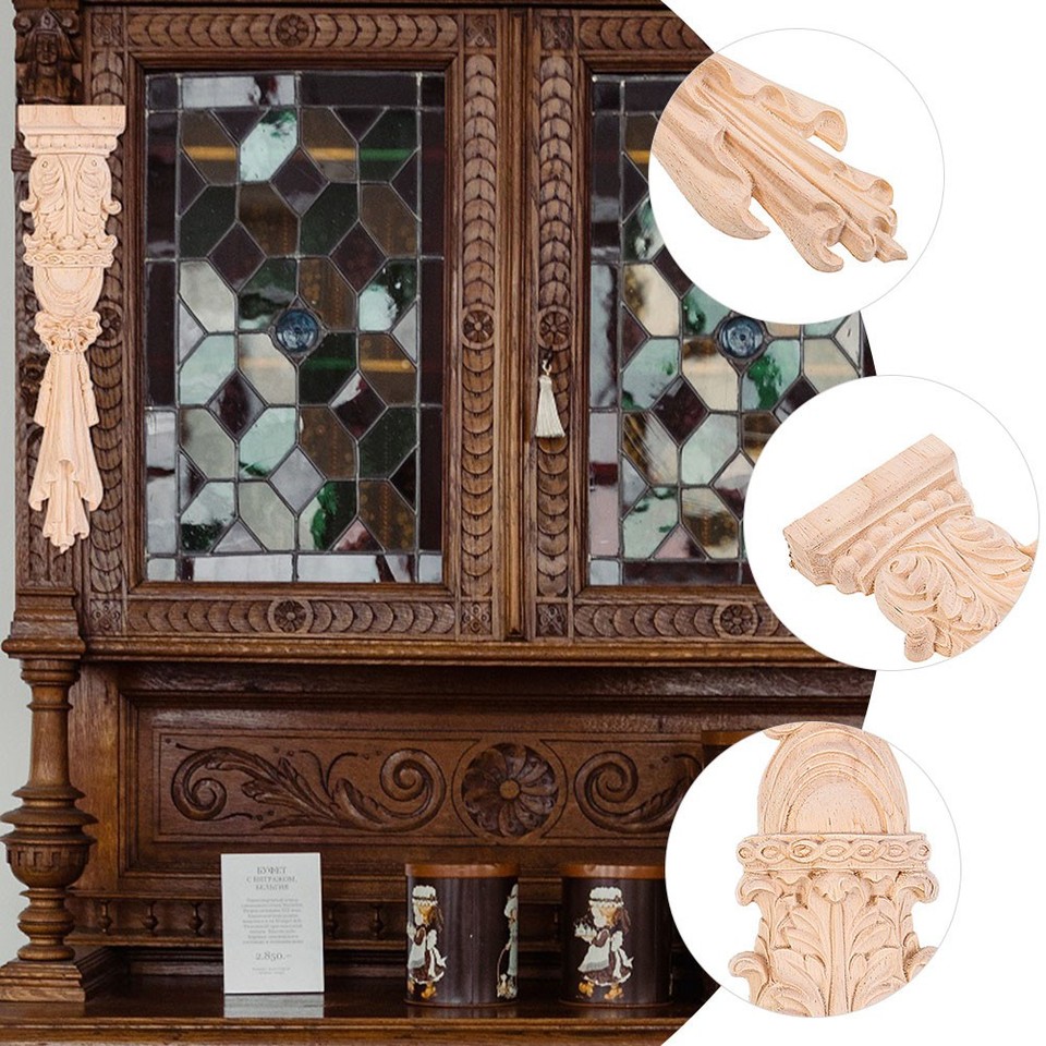 2 Pcs Wood Carved Appliques For Fireplace Cabinet Furniture Wood Onlay ...