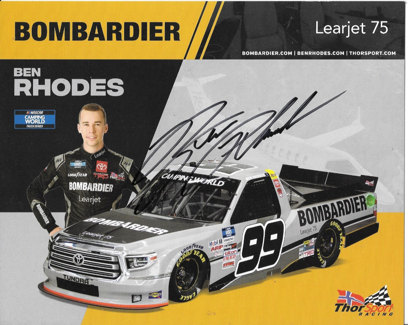 AUTOGRAPHED 2021 #99 BEN RHODES "BOMBARDIER" NASCAR TRUCK SERIES ...