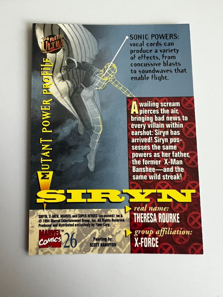 1994 Fleer Ultra X-Men #26 Siryn Marvel Comics Card Scott Hampton Art ...