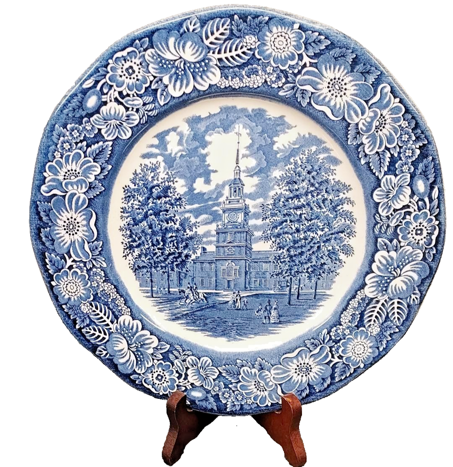 4 Liberty Blue Independence Hall Dinner Plates 10" Staffordshire ...
