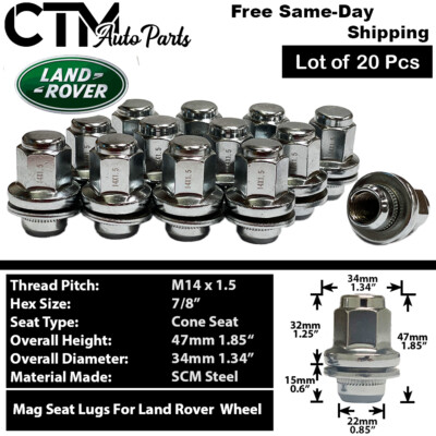 20x Chrome Mag 14x1.5 Lug Nut Range Rover LR2/3/4 Discovery Defender ...