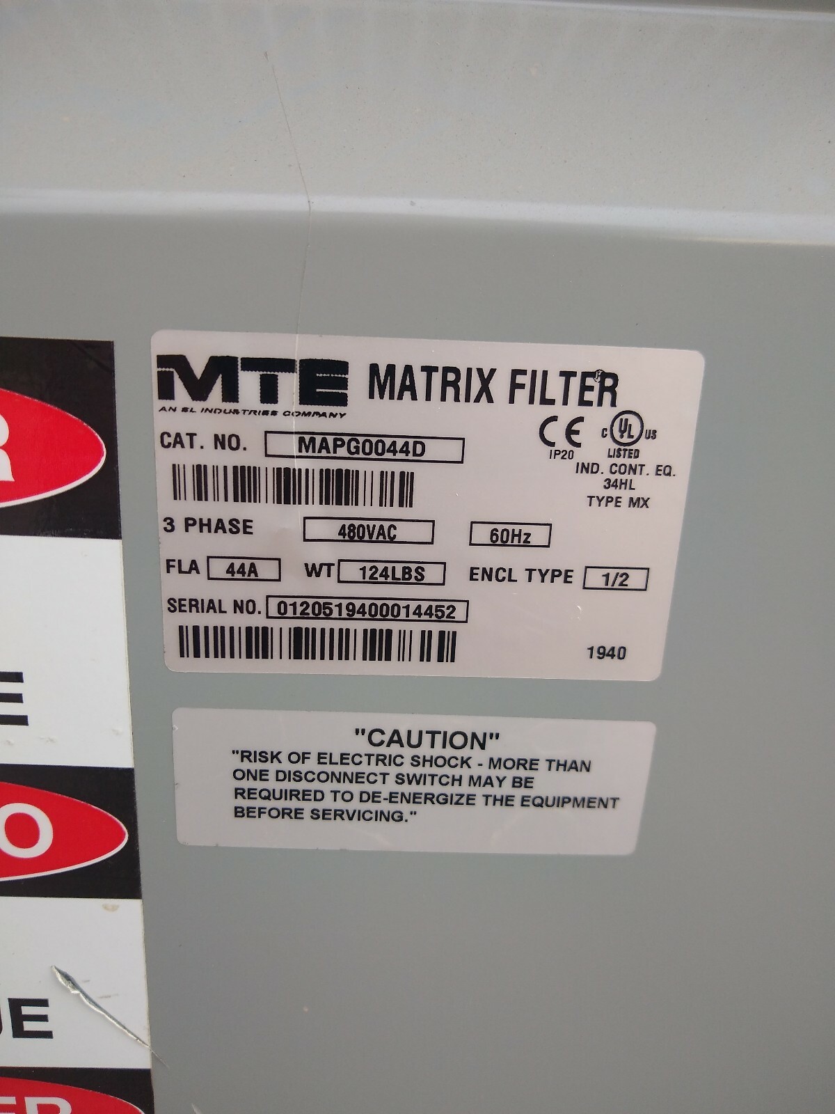 MTE Matrix AP Harmonic Filter MAPG0044D 480V 3ph 60hz 44A NEMA 1/2 ...
