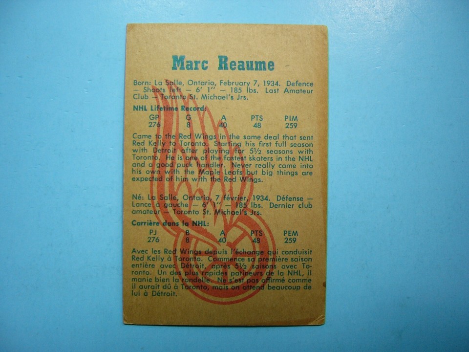 1960/61 PARKHURST NHL HOCKEY CARD #25 MARC REAUME VG NICE!! 60/61 ...