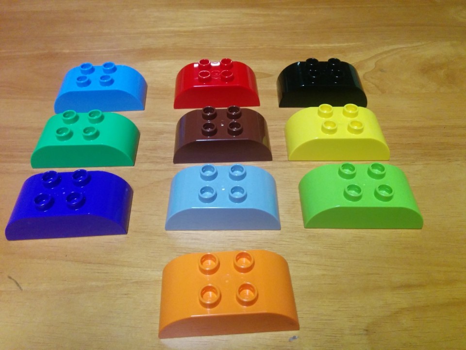 2 Lego DUPLO Brick 2x4 CURVED TOP blue azure orange yellow red lime ...