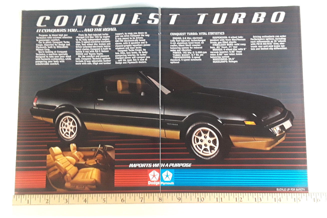 1984 DODGE CONQUEST TURBO MITSUBISHI ORIGINAL 2 PAGE AD | eBay