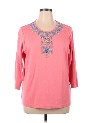 Quacker Factory Women Pink 3/4 Sleeve Top XL | eBay