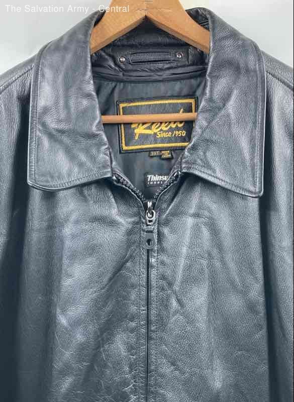 Reed Mens Black Leather Long Sleeve Full-Zip Zipped Pockets Jacket Size ...