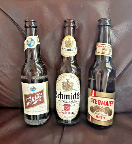 3 Different Vintage 12 Oz Beer Bottles: Schmidt's, Schlitz and ...