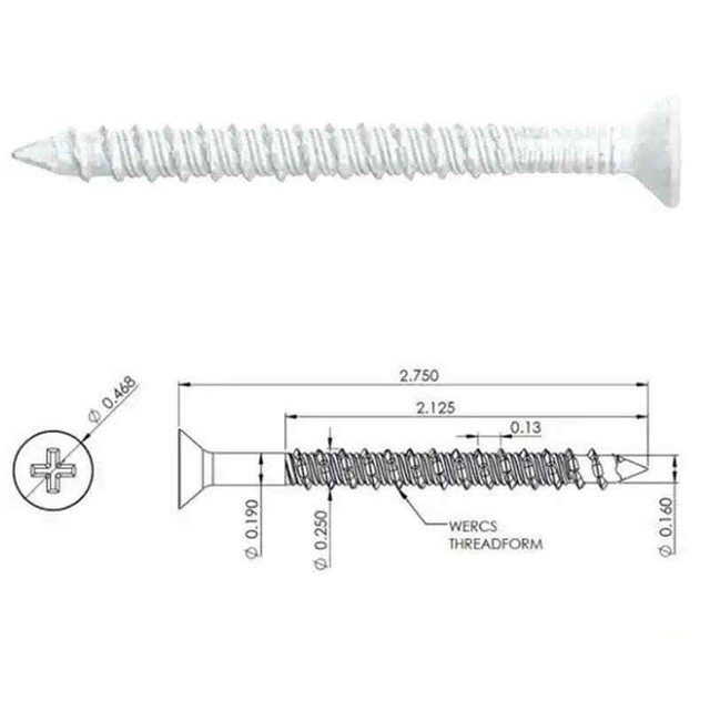 Tapcon 24388 White UltraShield 1/4 X 2-3/4 Phillips 75 Count for sale ...