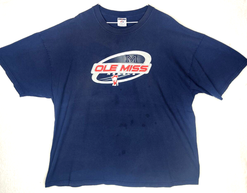 Vtg Ole Miss Rebels 3XL Blue Heavyweight Pocket T-shirt COLONEL REB ...