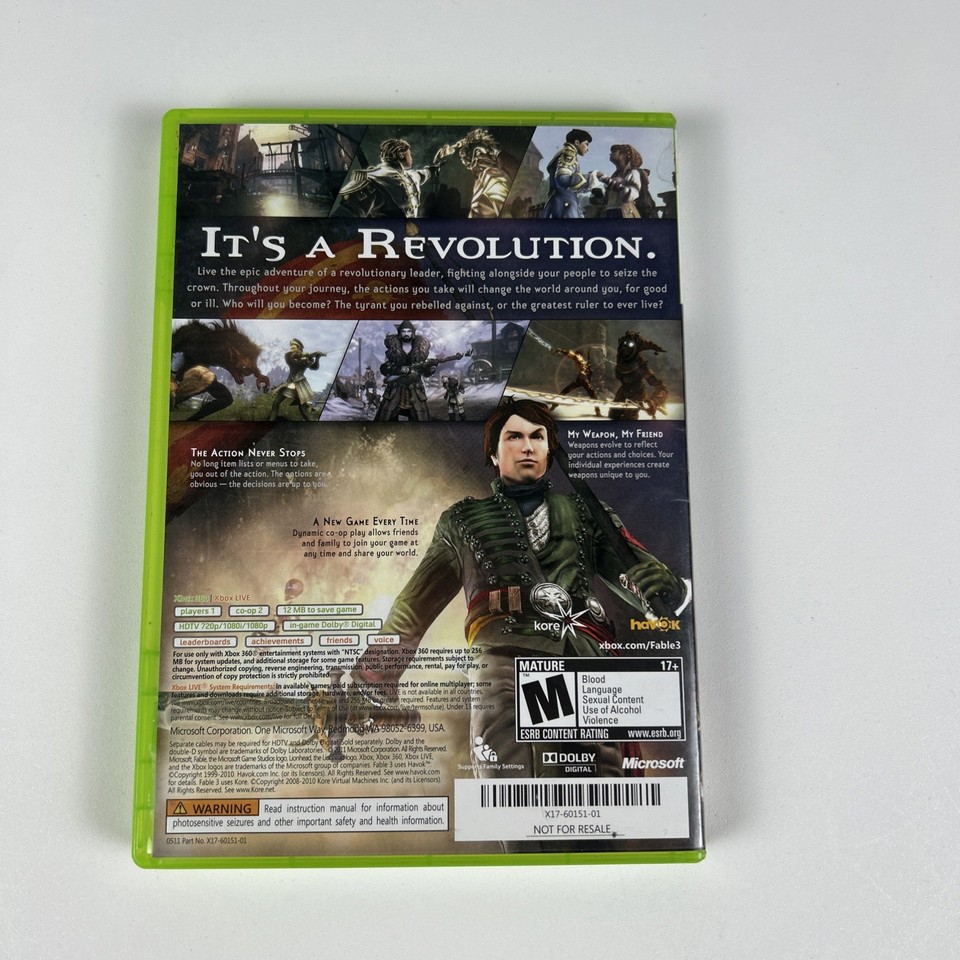 Fable 3 Xbox 360 Game Not for Resale Version Complete CIB Fable III Microsoft | eBay