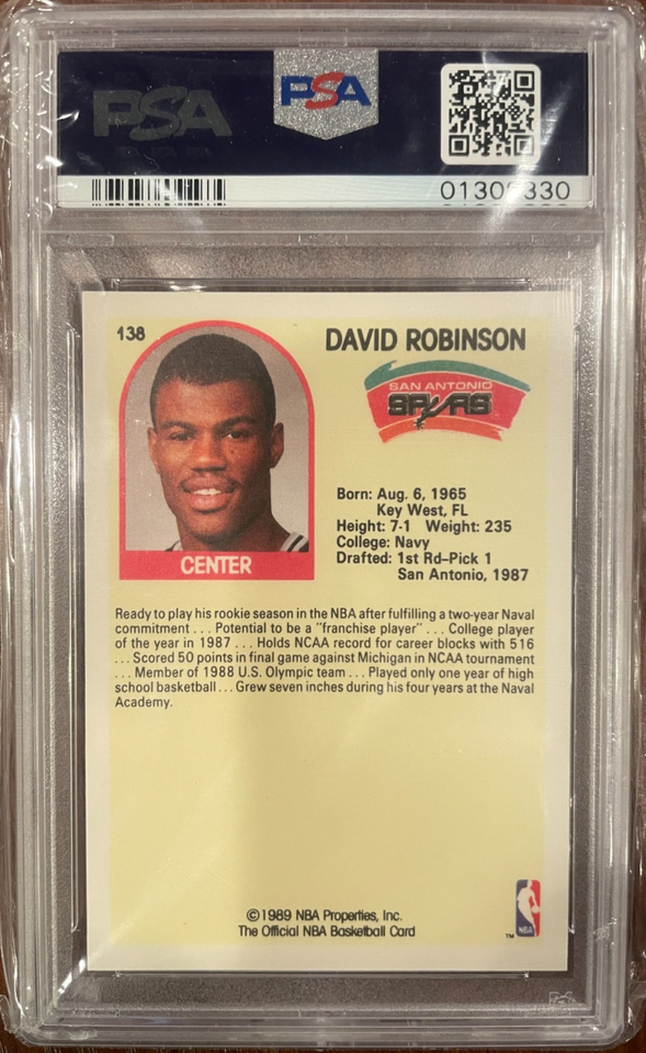 1989 Hoops #138 David Robinson San Antonio Spurs RC Rookie HOF PSA 10 ...
