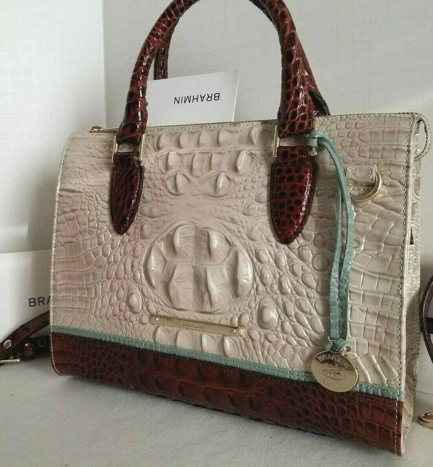 🌹Brahmin Anywhere Convertible Satchel Linen Tri-color Leather Bag NWT ...
